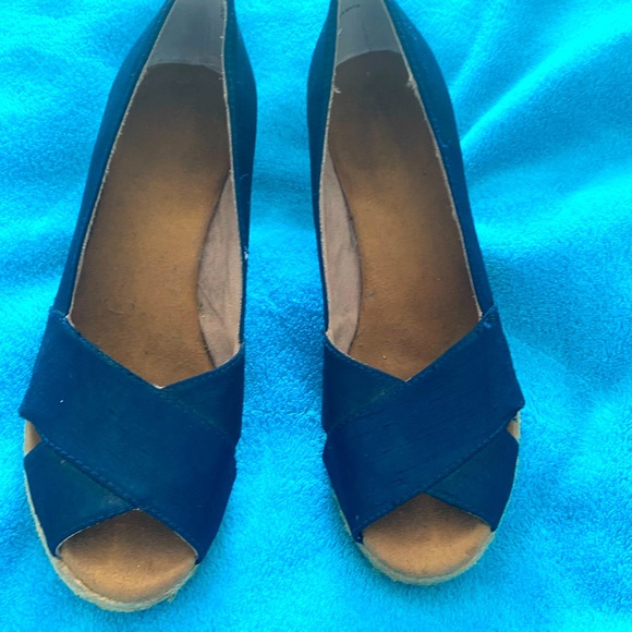 Shoes | Navy Blue Wedge Heel Espadrille Shoes | Poshmark